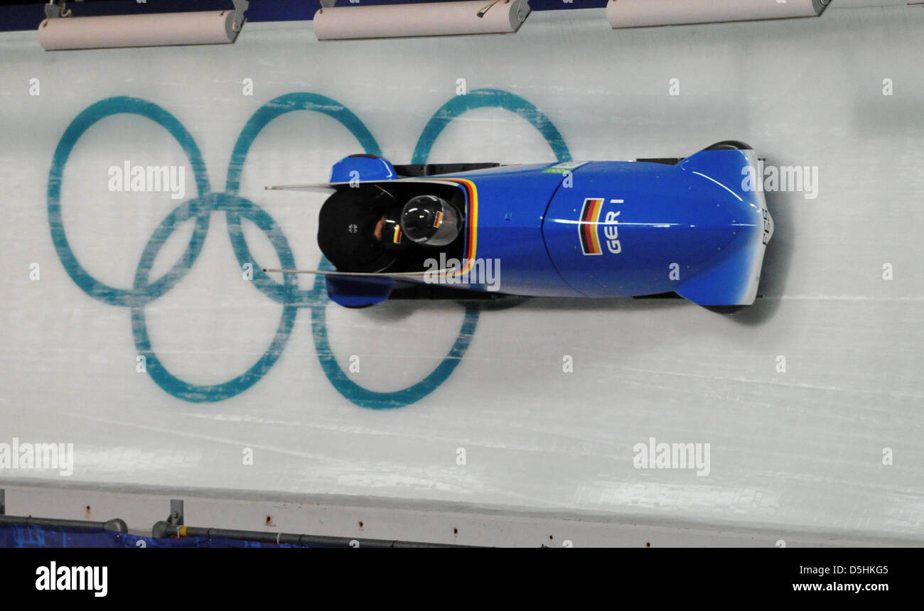 Bob Germany 1 with Andre Lange takes a curve during the Bobsleigh two ...