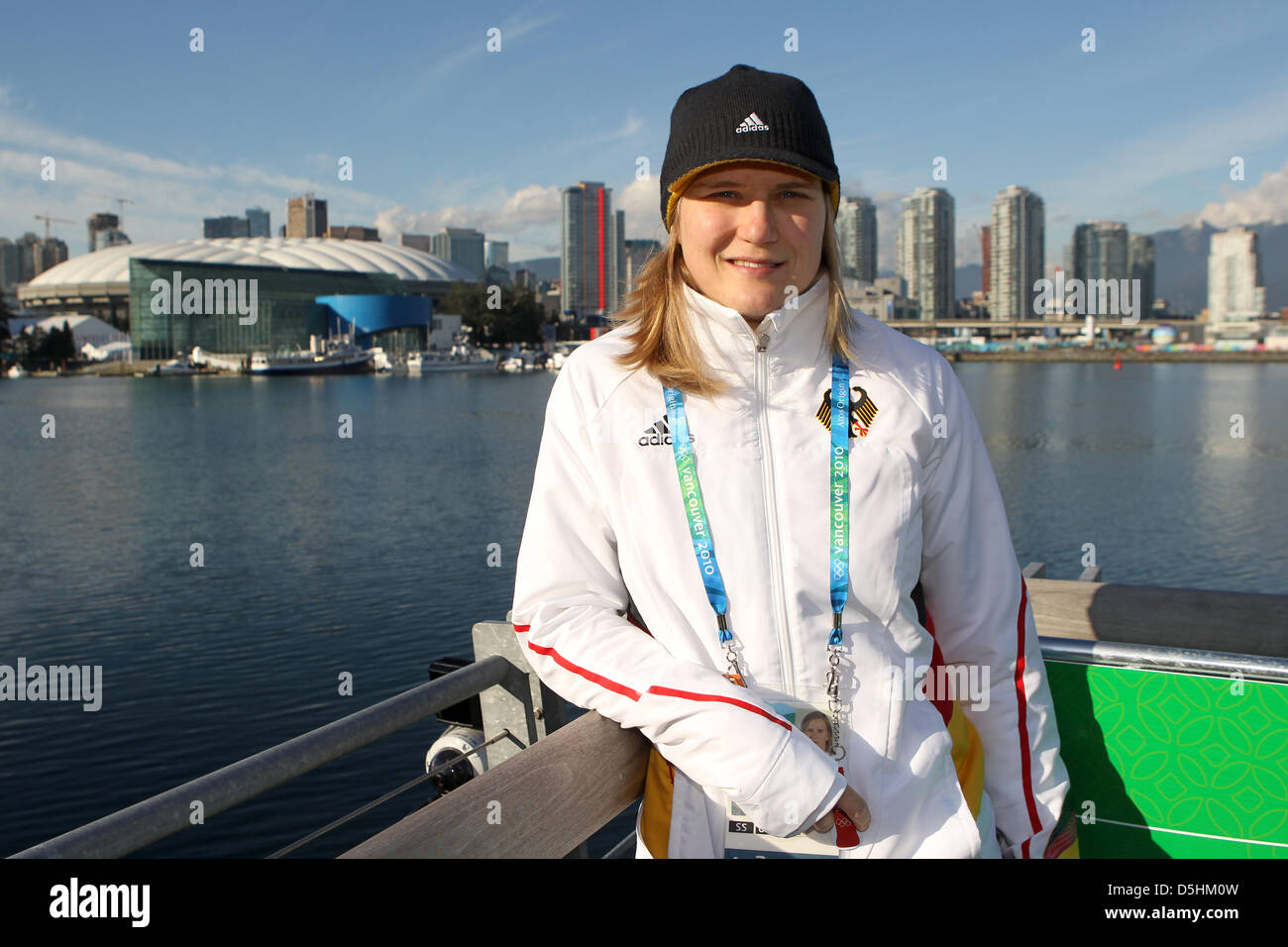 German speed skater Jenny Wolf smiles in front of the skyline at False ...
