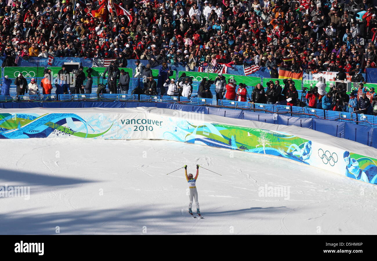 Winner Maria Riesch of Germany celebrates at the Women`s Super Combined ...