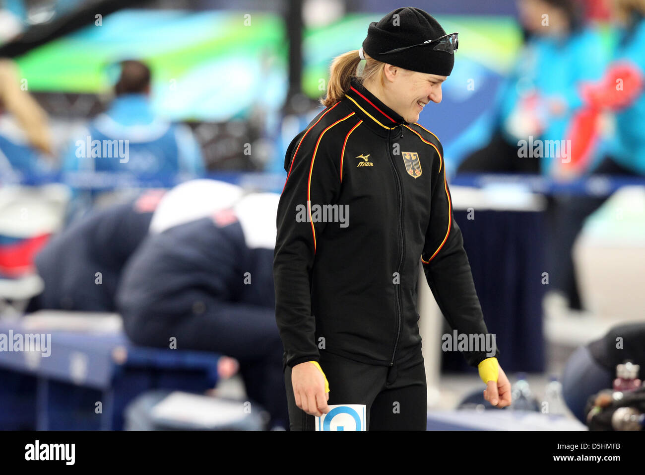 Jenny Wolf of Germany prepares for the start of the Women's 1000 m ...