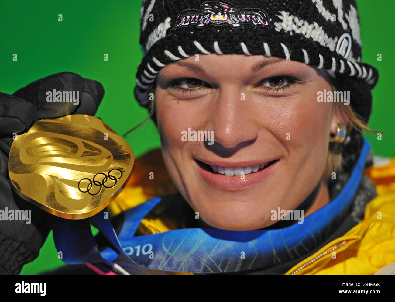 Gold medalist Maria Riesch of Germany during the Medal ceremony at the ...