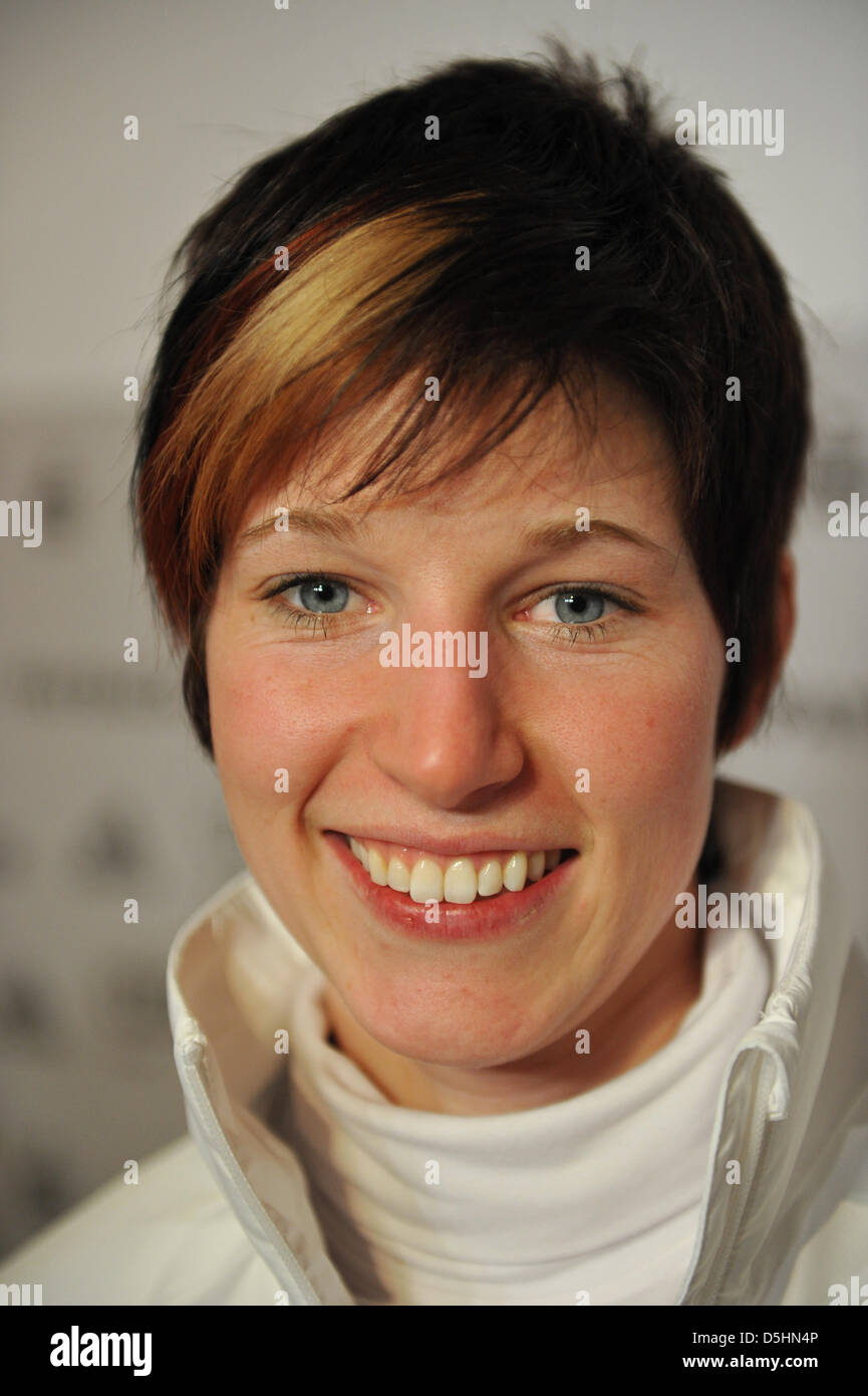 Anja Huber of Germany smiles after a press conference at the Deutsches ...