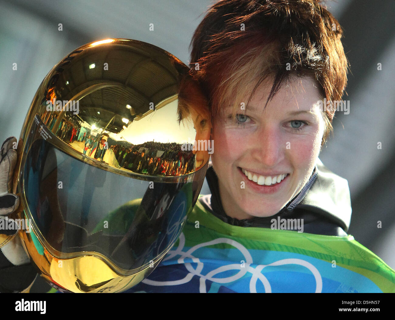 Anja Huber of Germany celebrates in the finish area of the women's ...