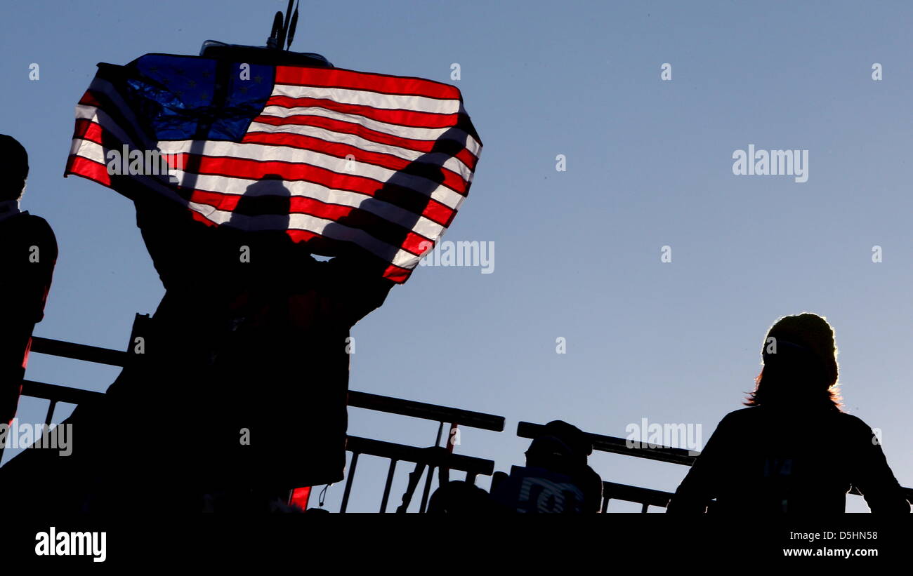Fans of the USA cheer during the Skeleton event in the Whistler Sliding ...