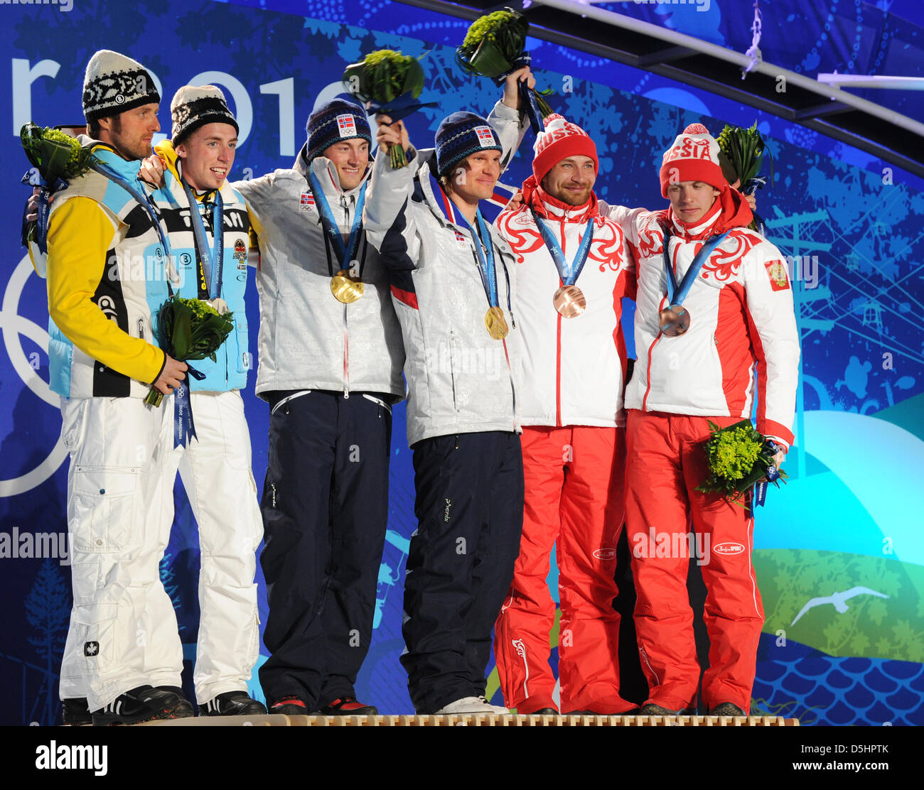Cross Skiing Men's Team Sprint medalists Axel Teichmann (L) and Tim ...