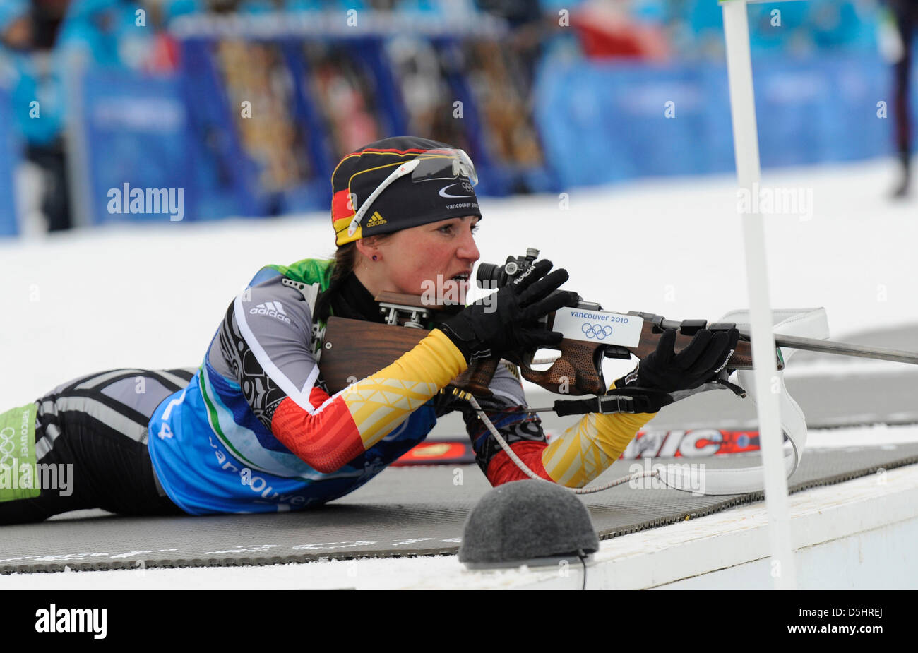 Andrea Henkel of Germany at the shooting range during the womens 4X6 km ...
