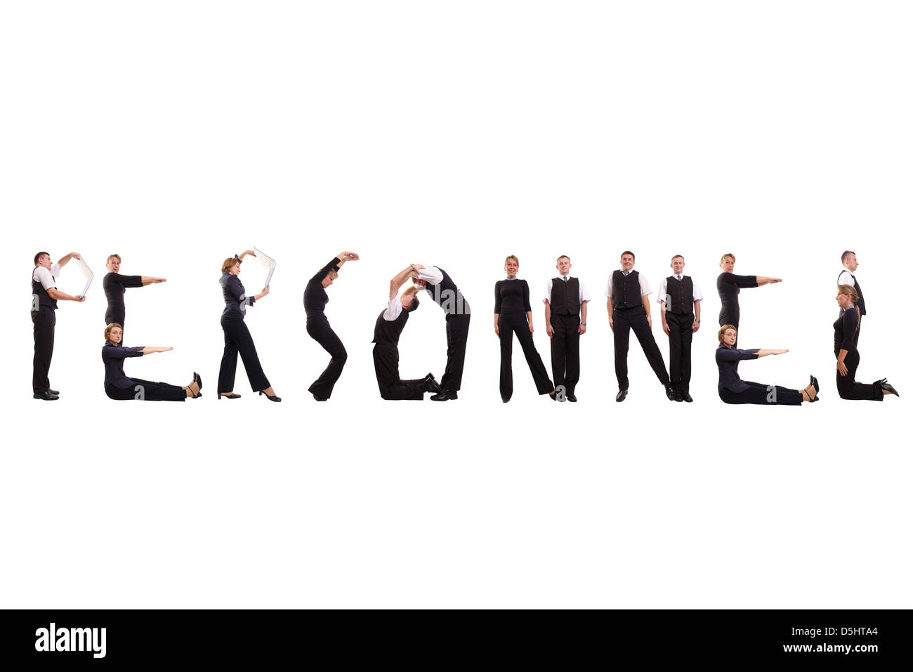 Young business people forming personnel word over white Stock Photo - Alamy