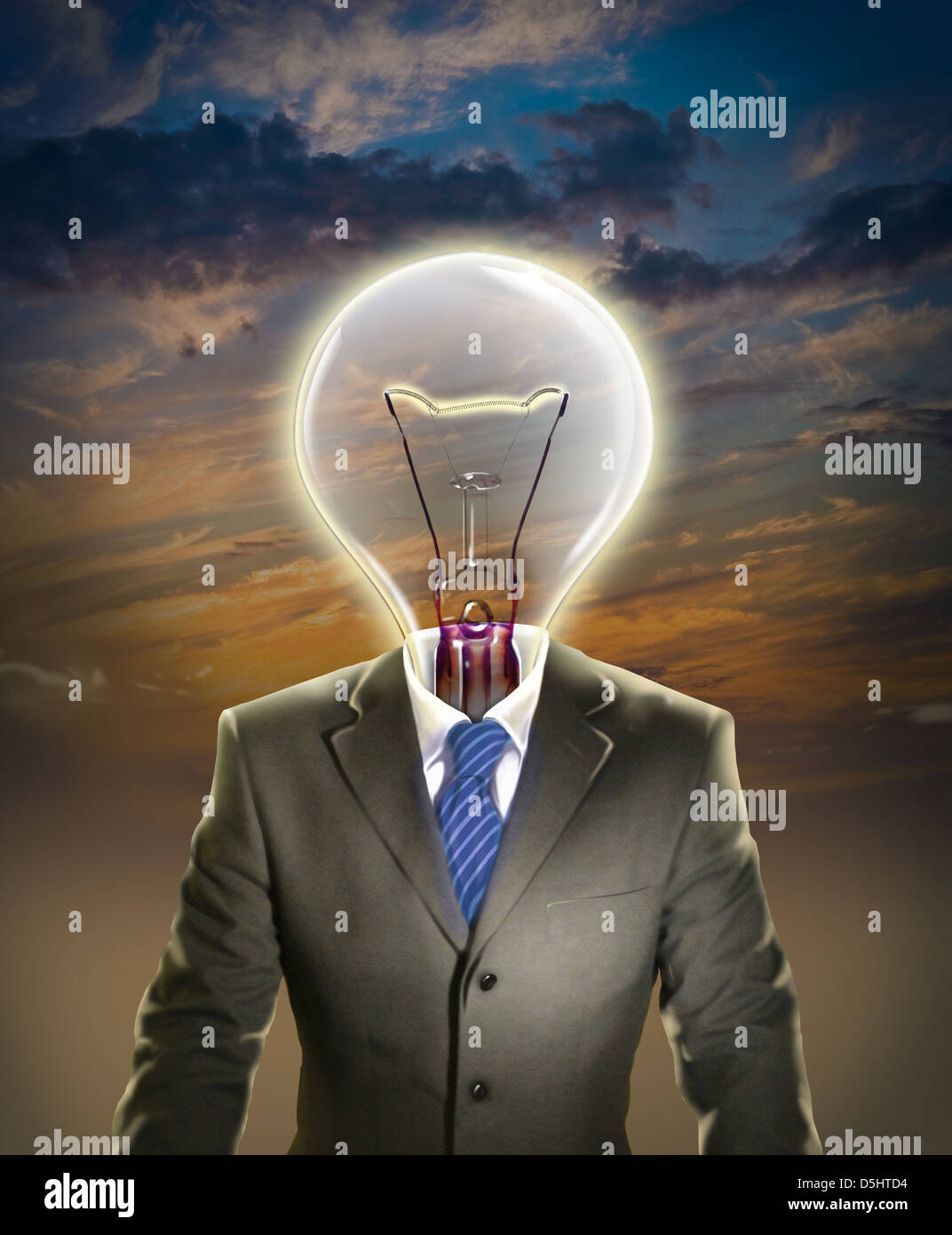 Illustrative image of businessman with light bulb representing ...