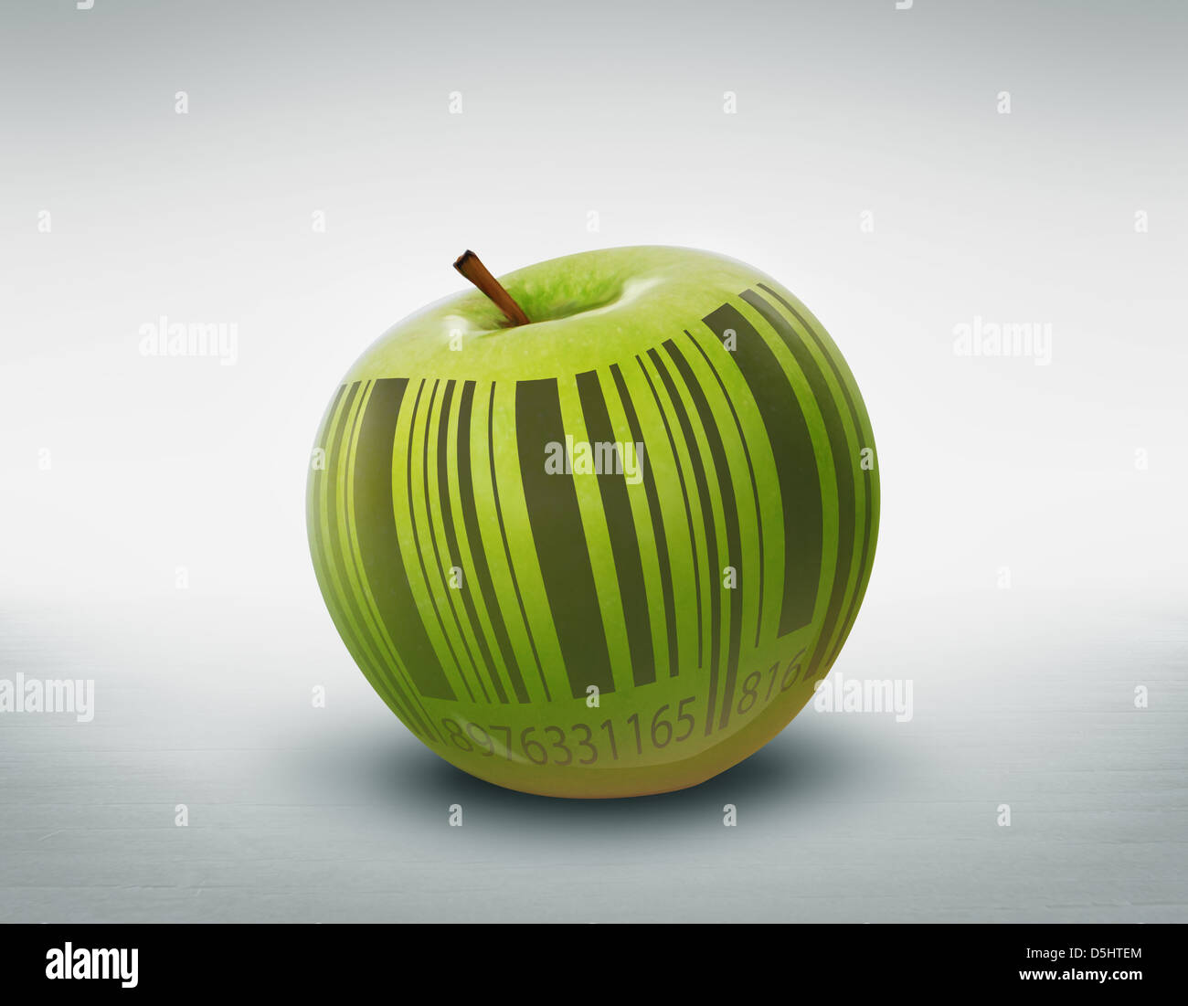 Illustration of green apple with barcode over colored background Stock ...