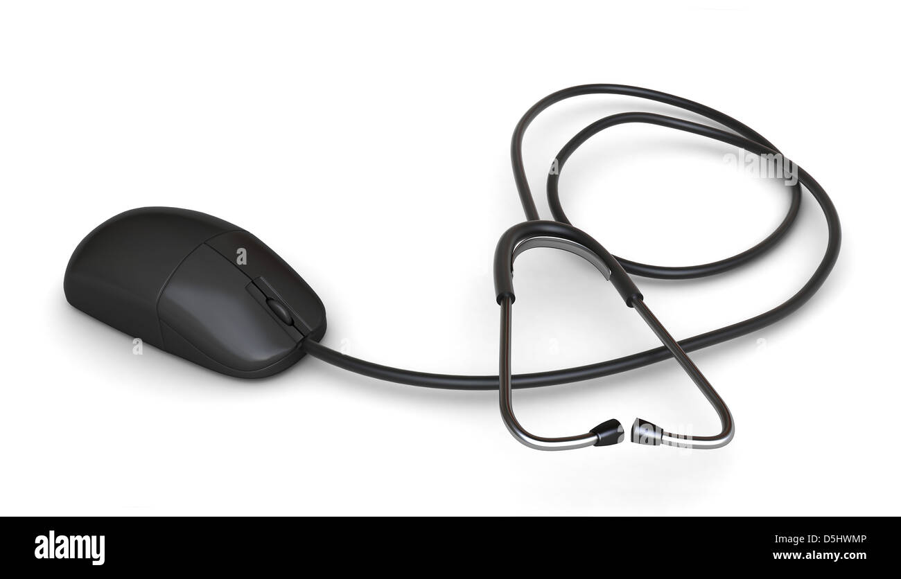 Illustration of computer mouse cable attached to a stethoscope over ...