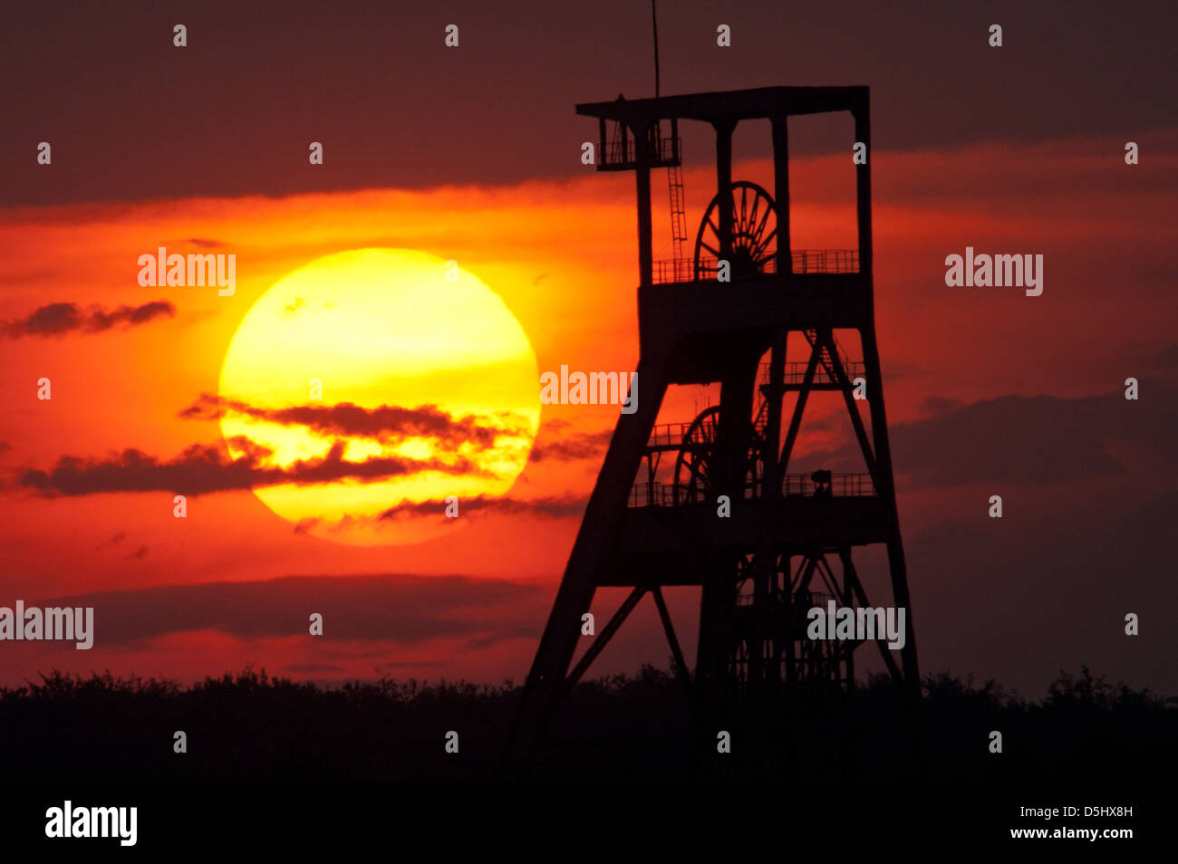 Old coal mine pit on sunset, Puit Simon 2, Forbach, Moselle, Lorraine ...