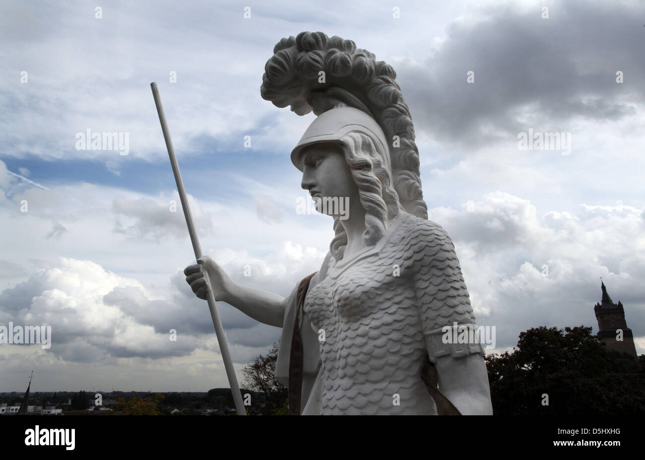 A reconstruction of the three meter talk Pallas Athena stands in Kleve ...