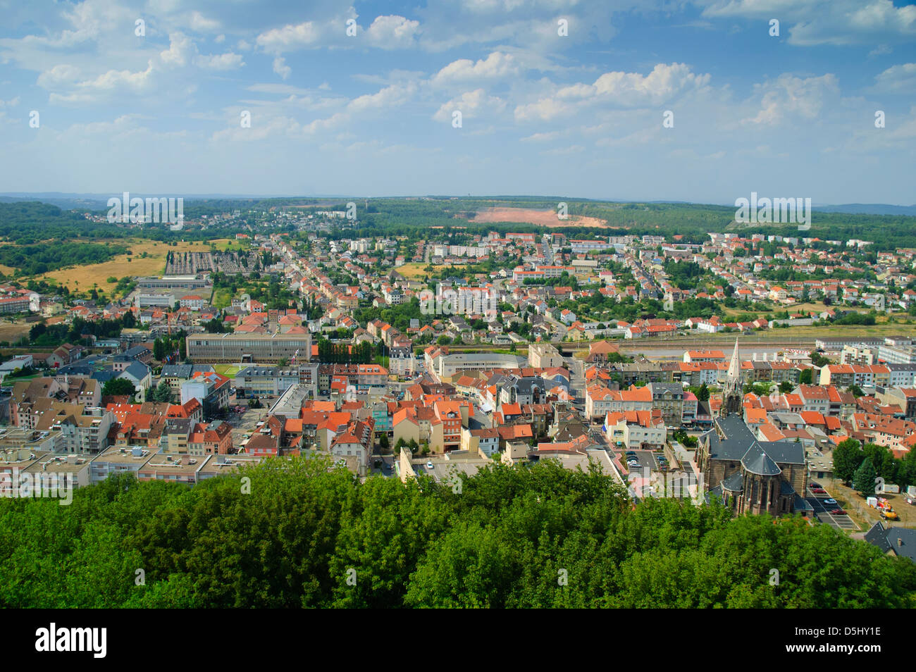 Overview of Forbach town from Schlossberg castle tower, Forbach, Moselle, Lorraine, France Stock ...