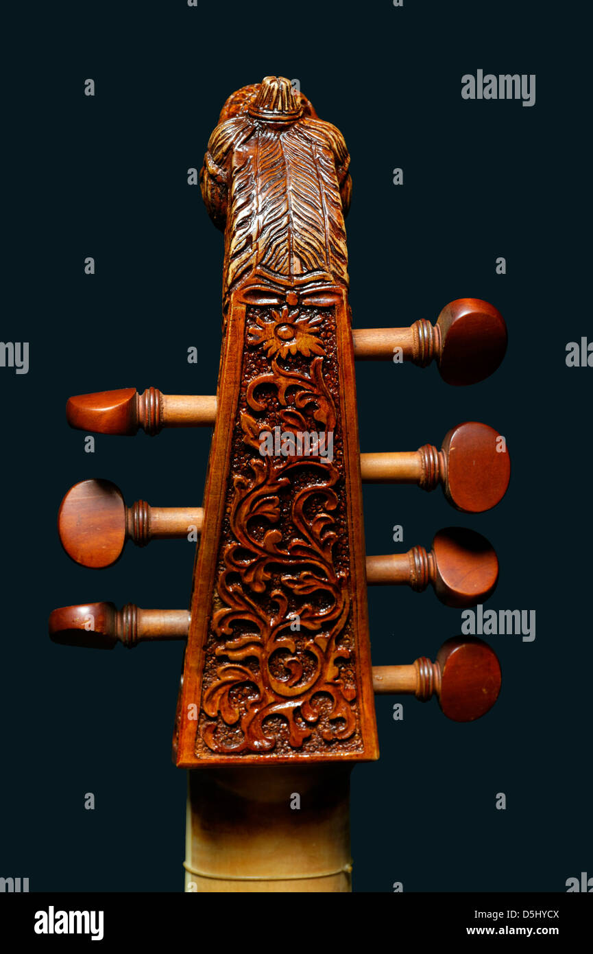 Neck and pegs of a seven-string bass viola da gamba Stock Photo - Alamy
