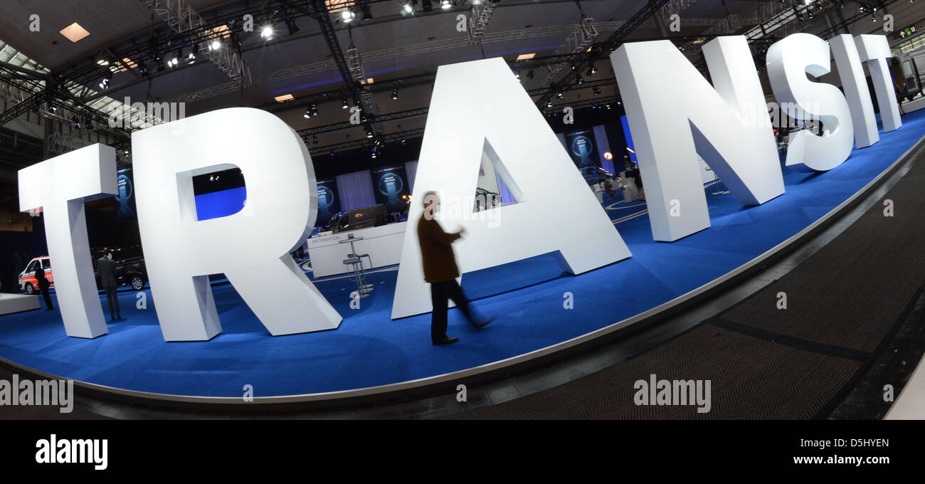 The word "TRANSIT" is spelled with large letters at the stand of Ford ...