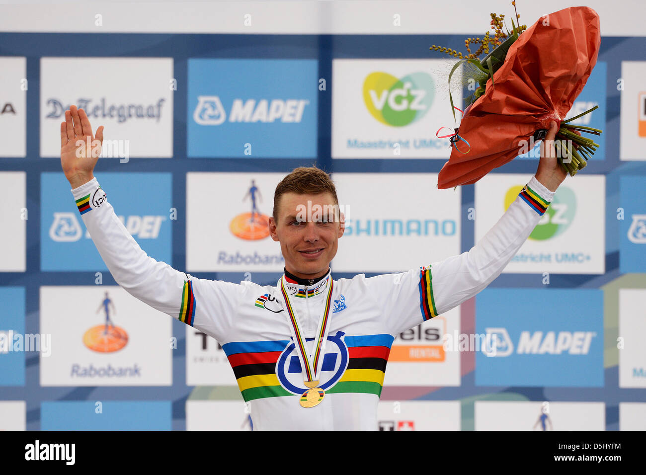 Germany's Tony Martin celebrates on the podium after winning the Elite ...