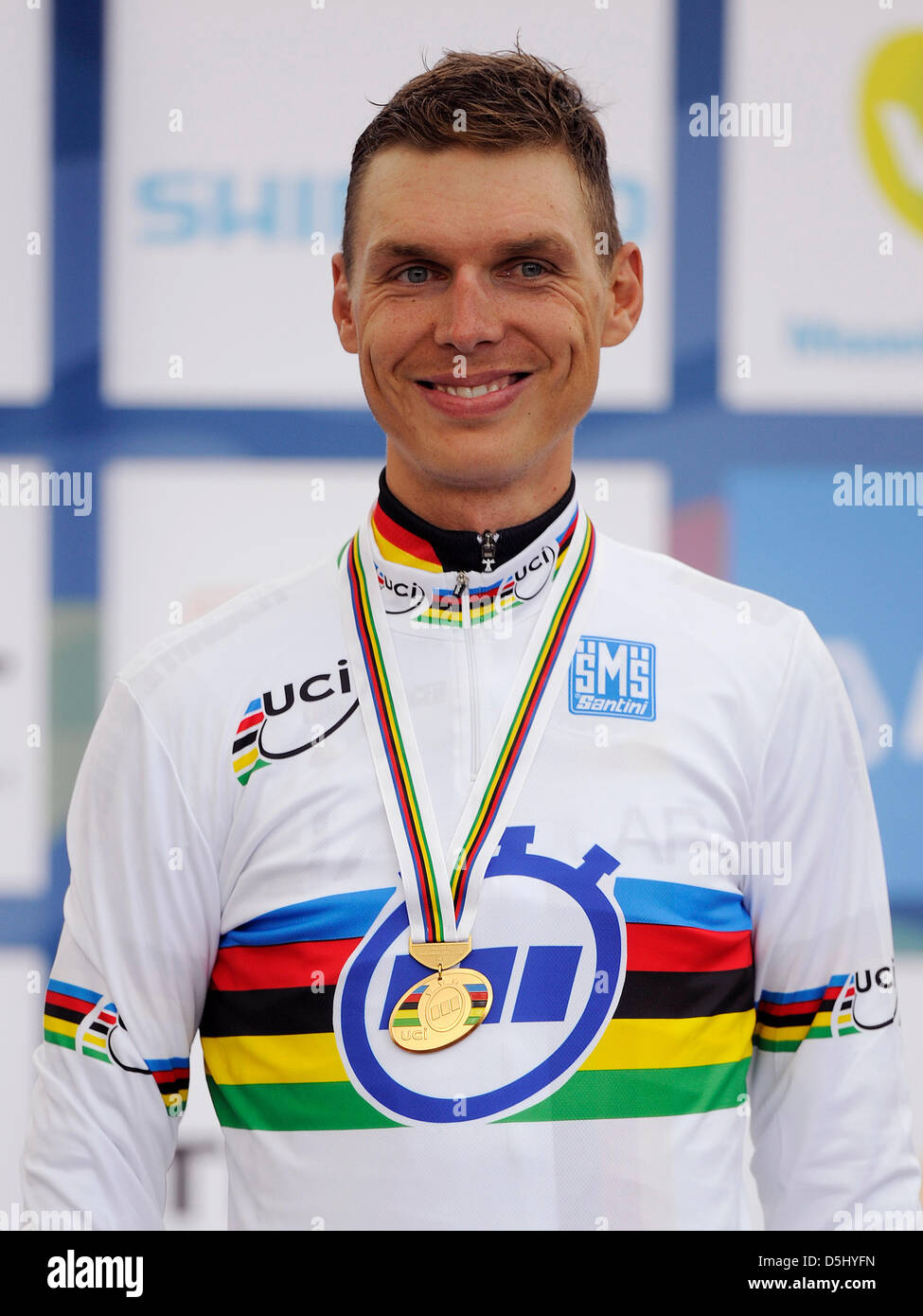 Germany's Tony Martin smiles on the podium after winning the Elite Men ...