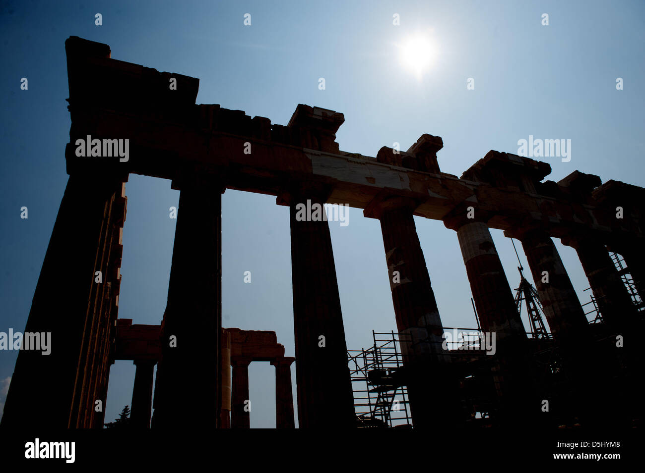 Scaffolding is erected at the Parthenon at the Acropolis in Athens ...