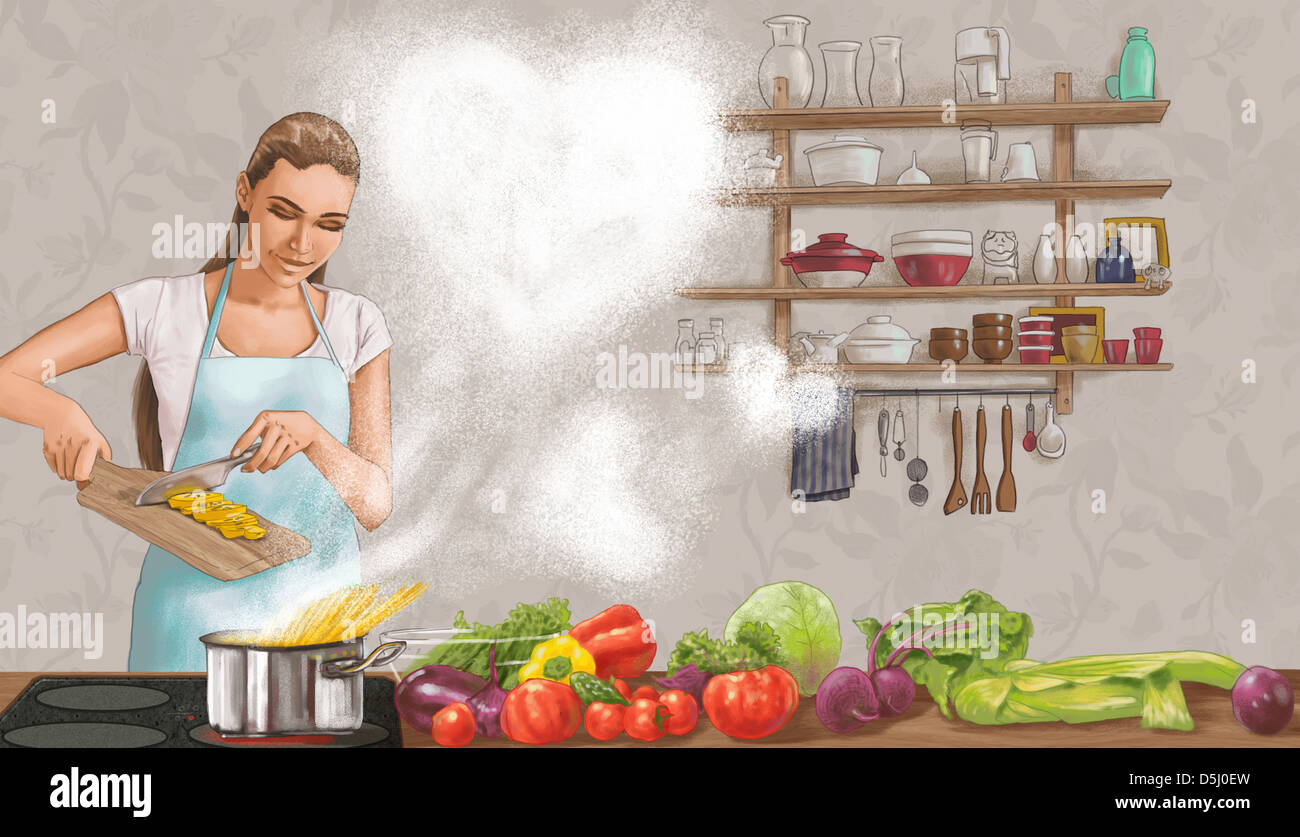 Cooking woman illustration hi-res stock photography and images - Alamy