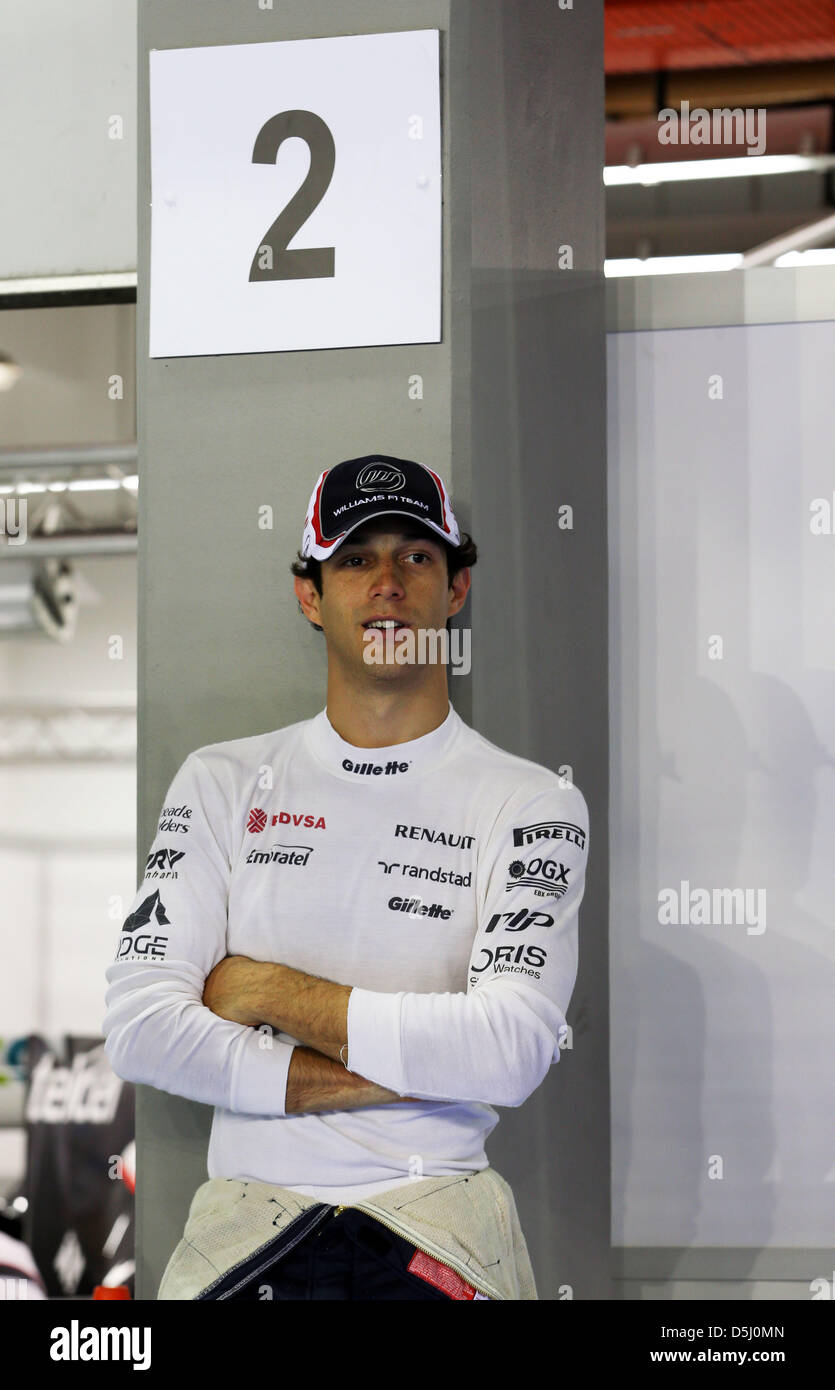 Brazilian Formula One driver Bruno Senna of Williams seen in the pit ...