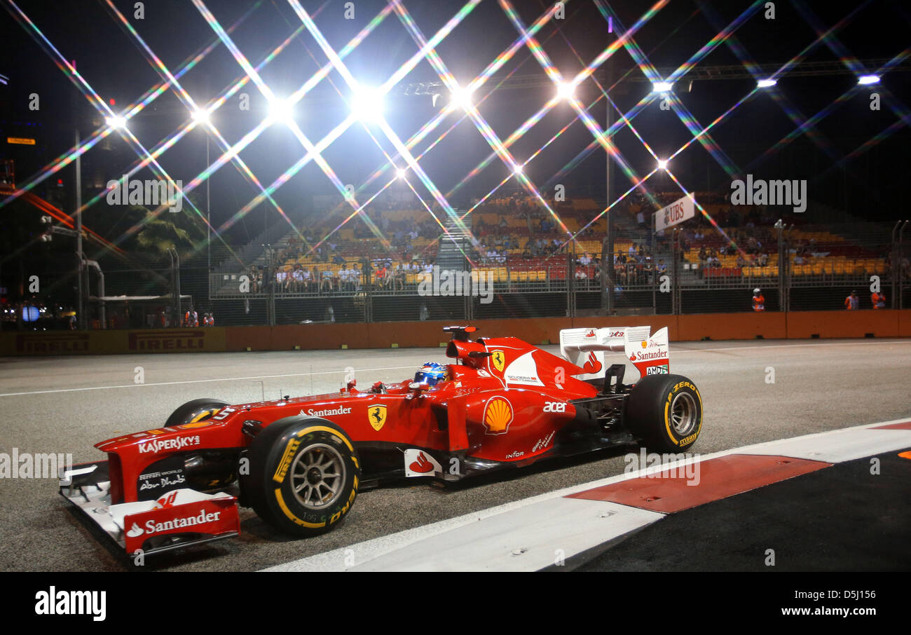 Spanish Formula One driver Fernando Alonso of Ferrari steers his car ...