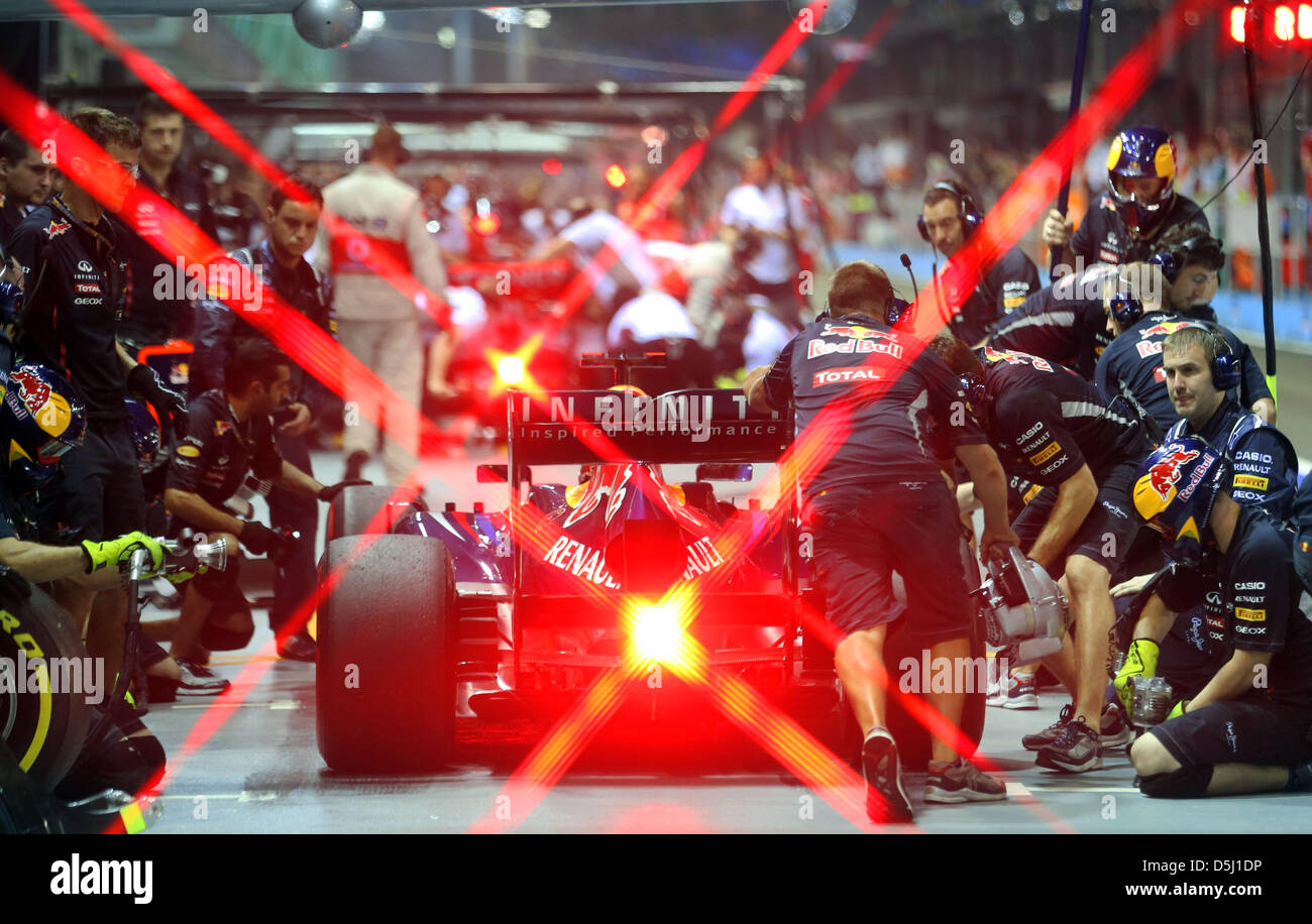 The red brake light flashes on the car of German Formula One driver ...