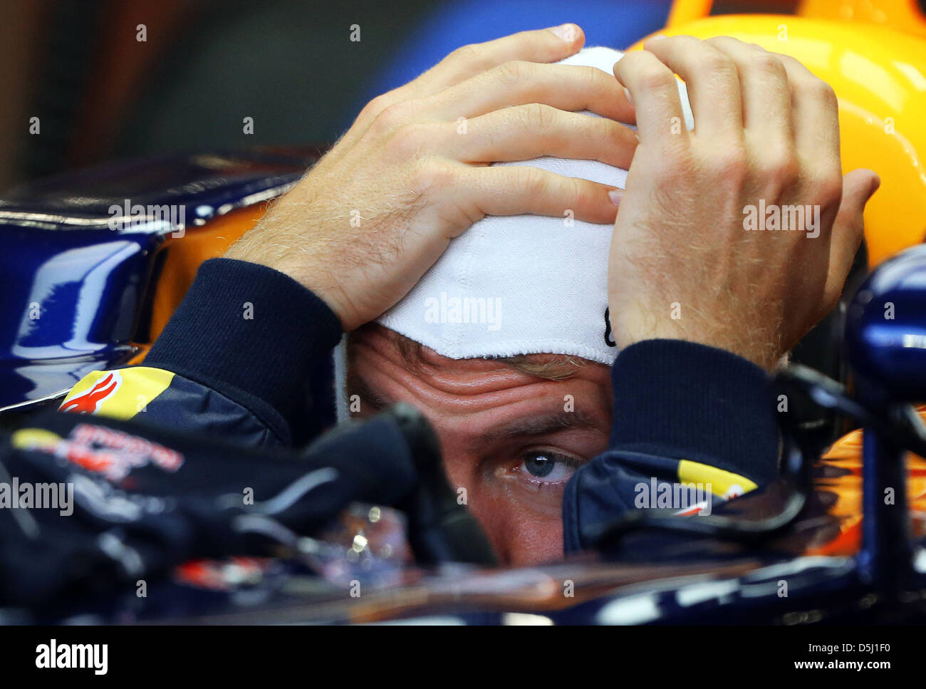 German Formula One driver Sebastian Vettel of Red Bull prepares for the ...