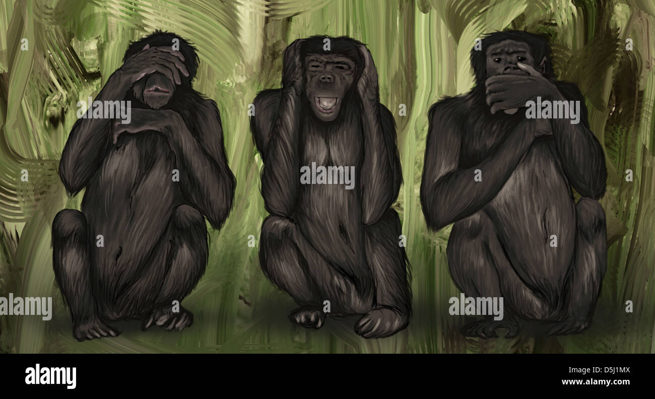 Illustrative image of three monkeys covering eyes, ears and mouth ...