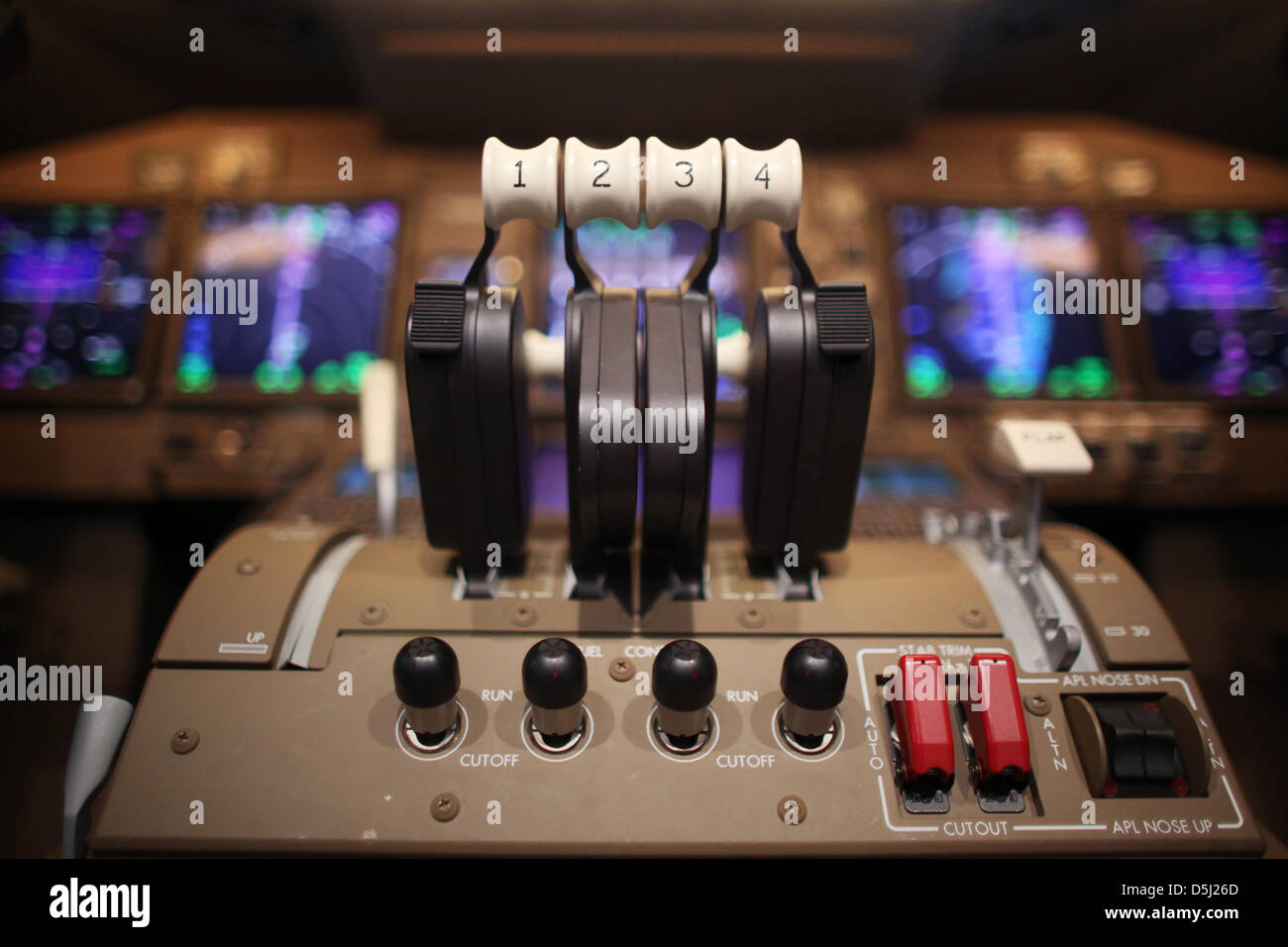 The cockpit of the new Boeing 747-8 flight simulator is pictured at the ...