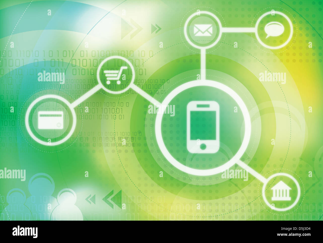 Illustrative image of communication signs representing mobile commerce ...