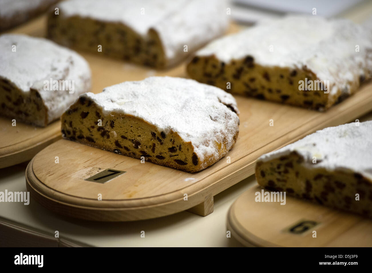 View of Stollen pastries waiting for inspection by a jury of bakers and ...