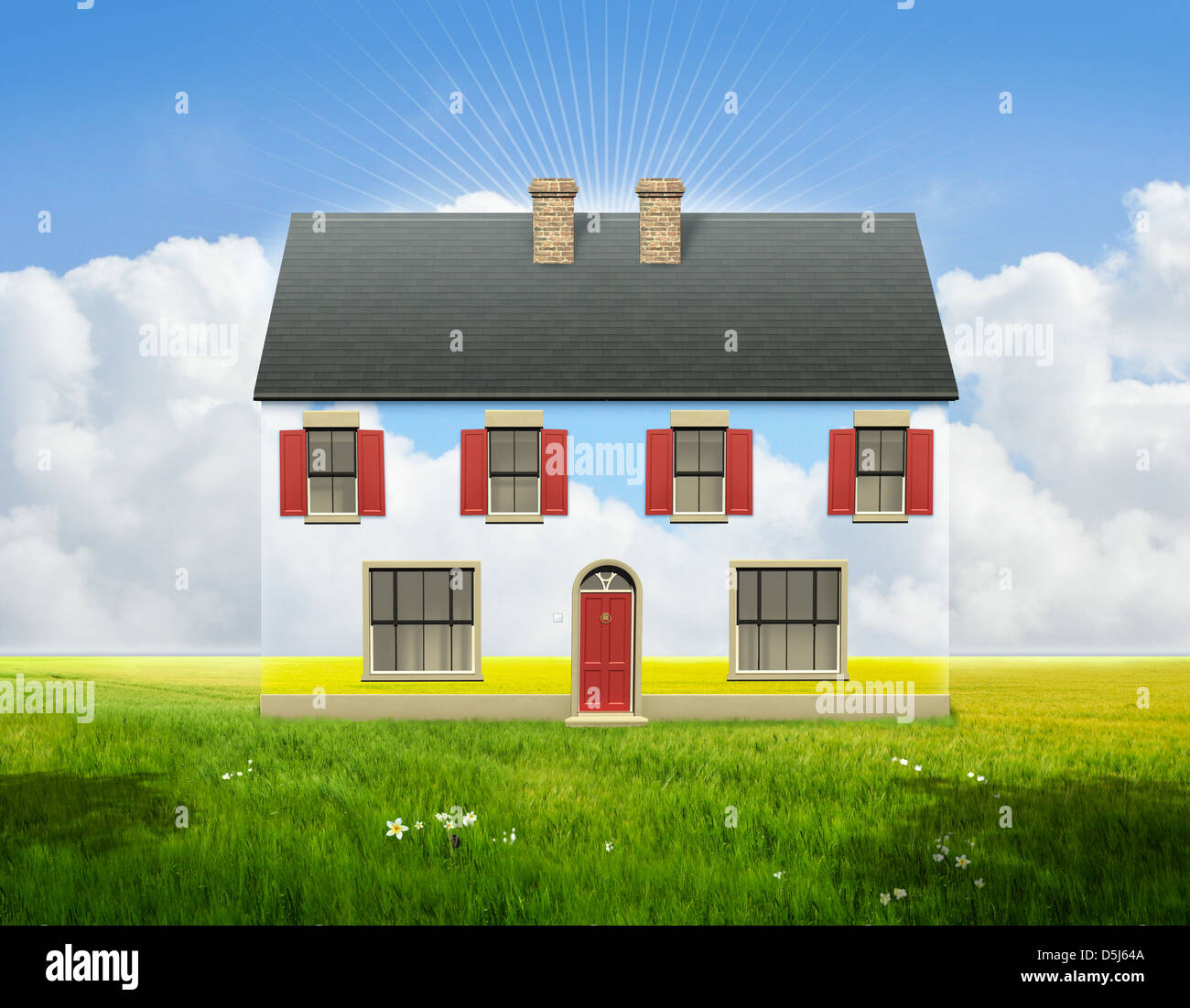 Illustration of house with lawn representing desire Stock Photo - Alamy
