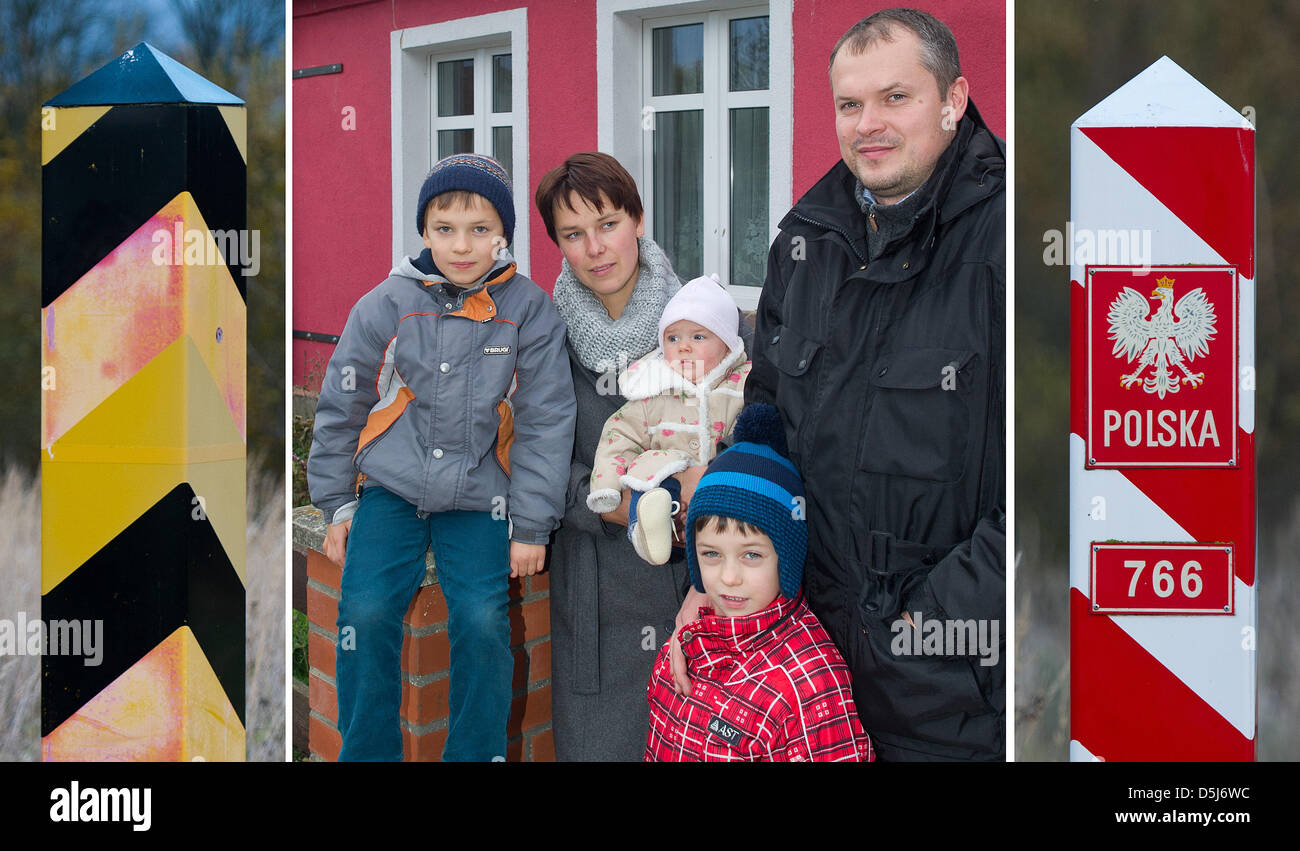(COMBO) A composite photo shows a German (L) and a Polish (R) border ...