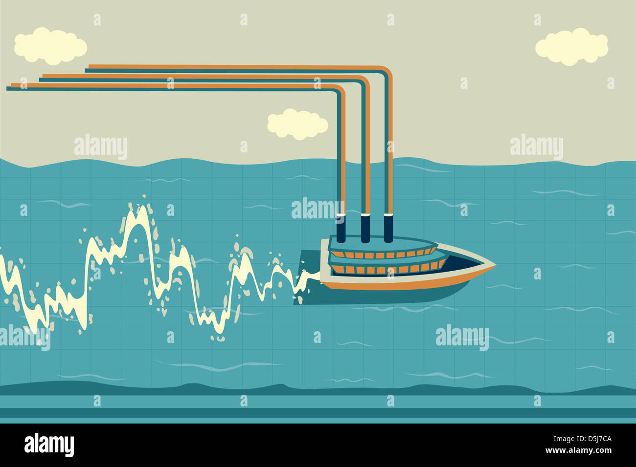 Illustrative image of ship sailing on water with graph indicating ...