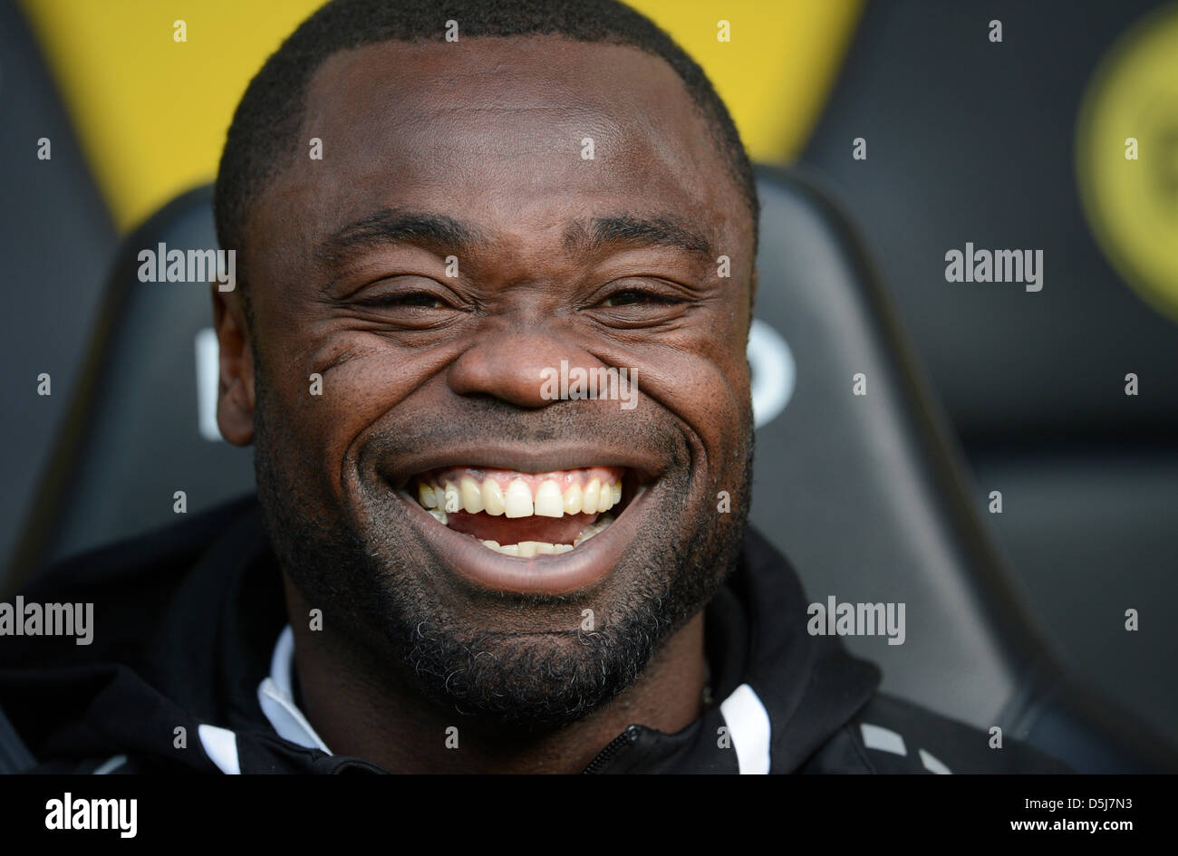 Fuerth's Gerald Asamoa smiles during his team's warm up before the ...