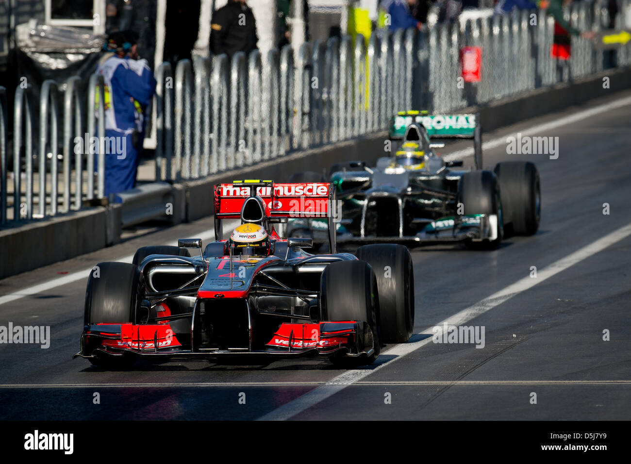 British Formula One driver Lewis Hamilton of McLaren Mercedes steers ...