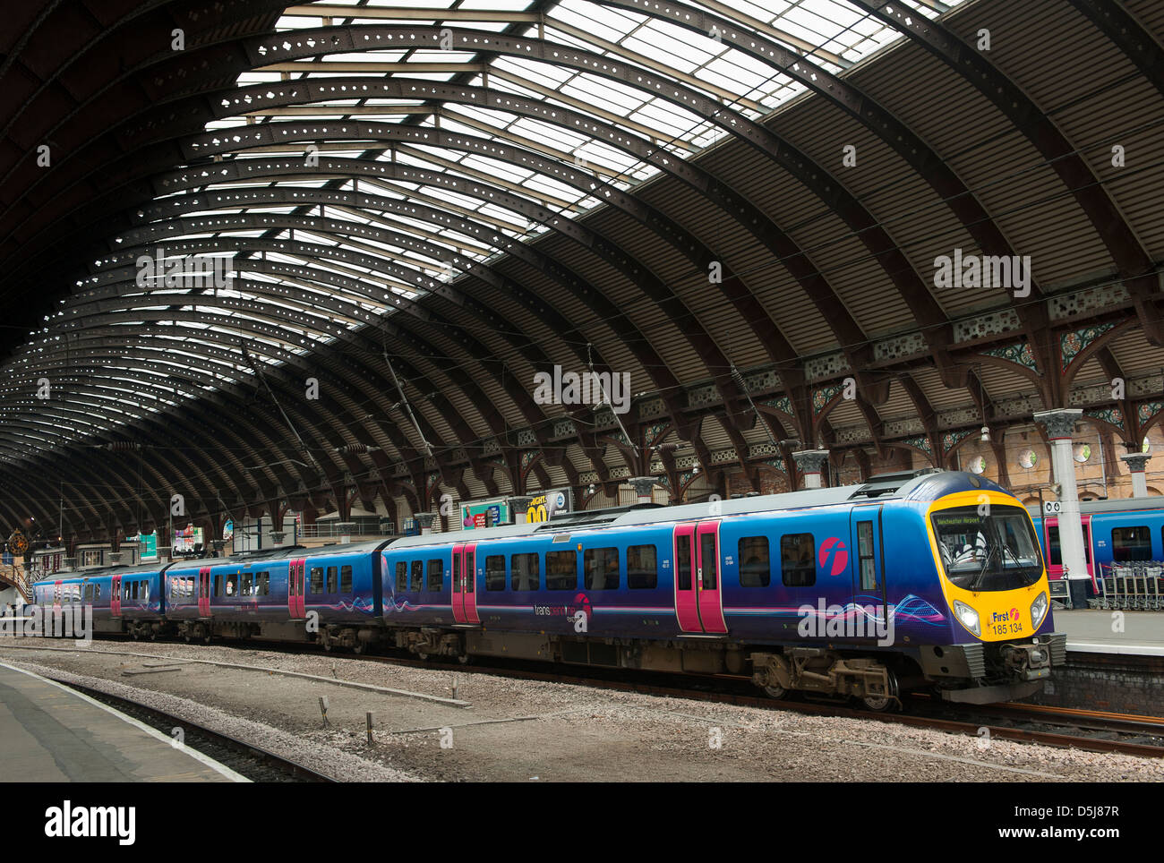 First Transpennine Express Class 185 passenger train waiting at a ...