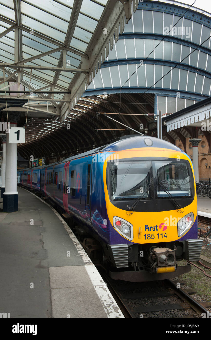 First Transpennine Express Class 185 passenger train waiting at a ...
