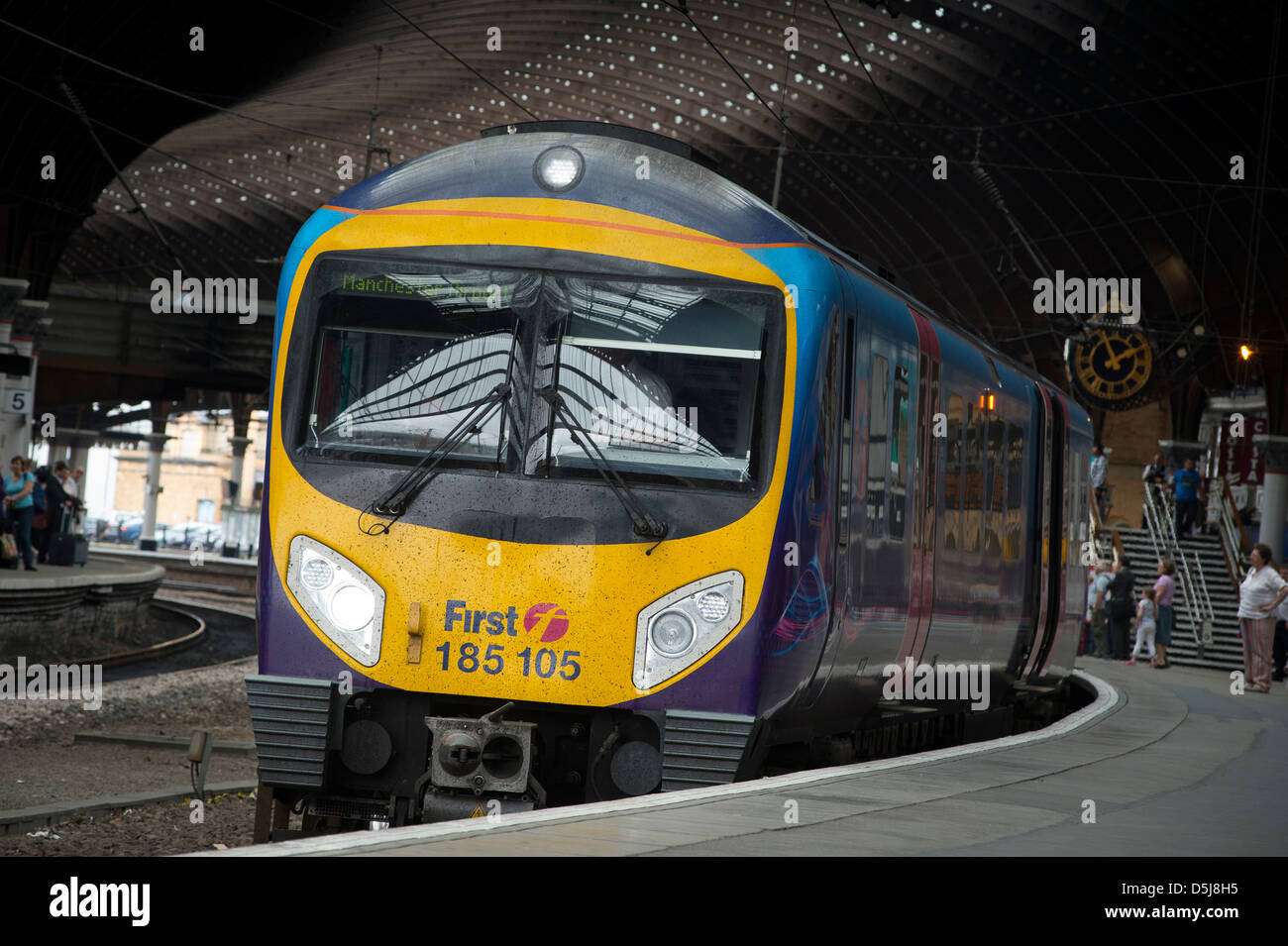 First Transpennine Express Class 185 passenger train waiting at a ...