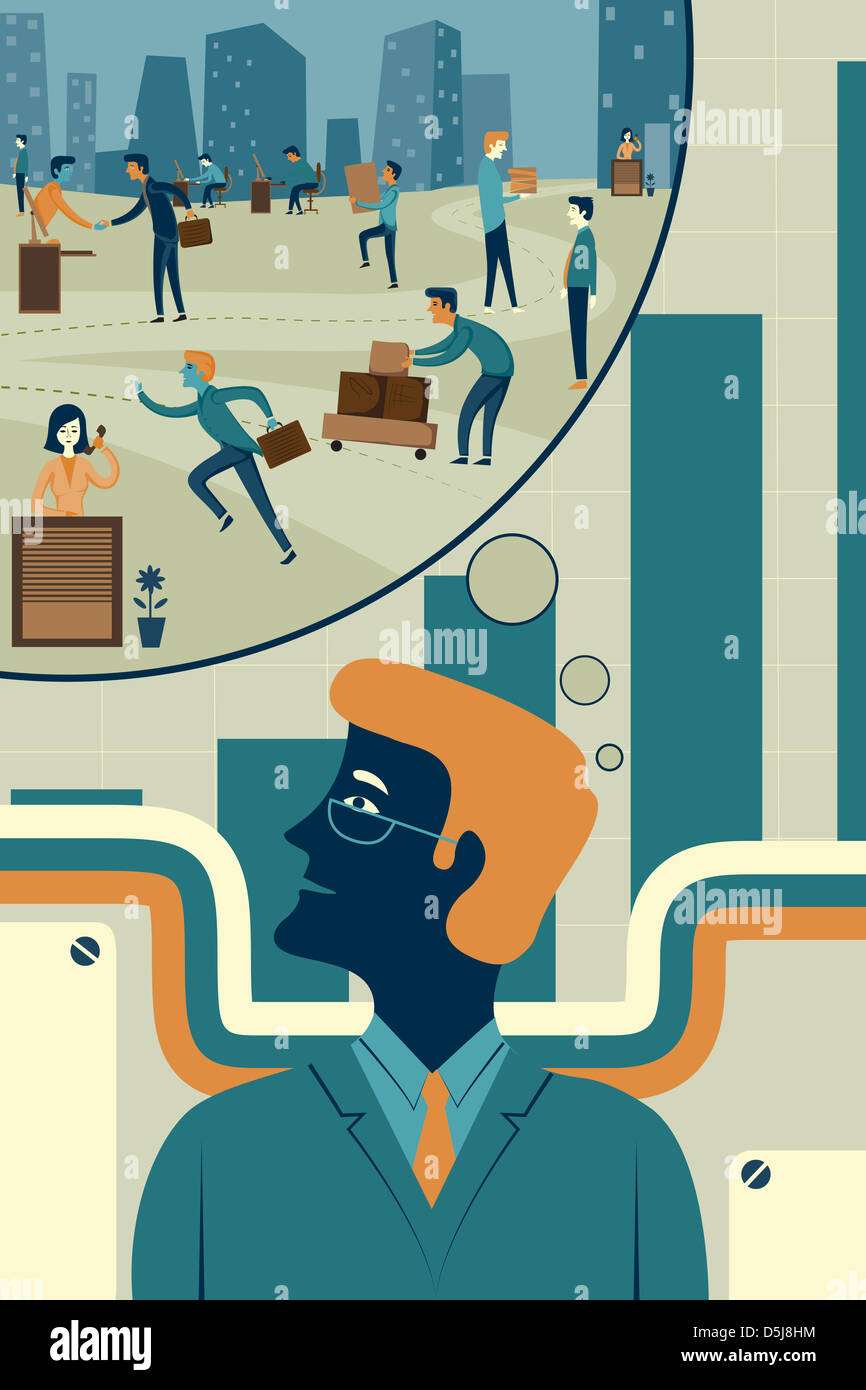 Illustration of businessman with bubble representing future vision ...