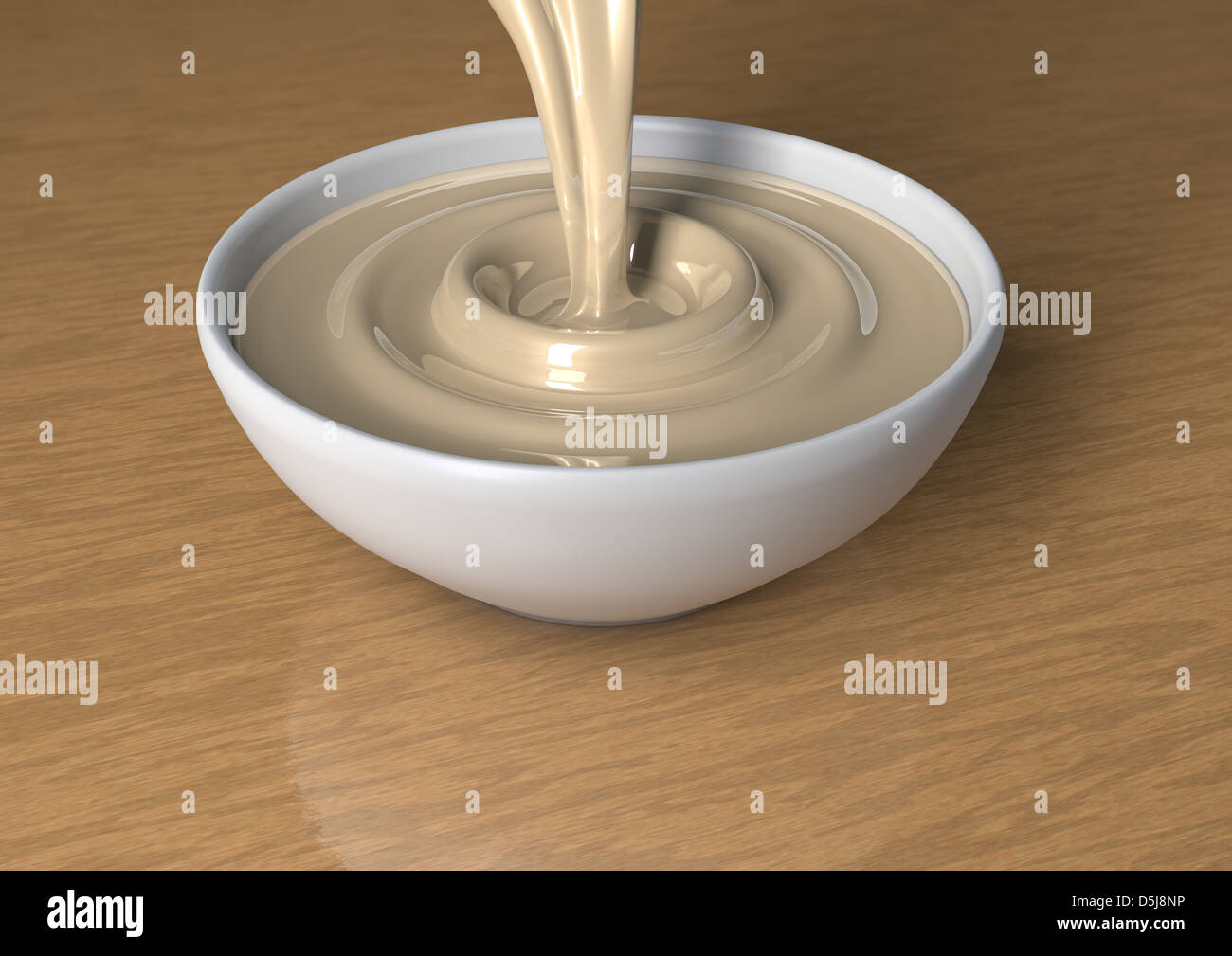 3d render of liquid white chocolate being poured in a bowl Stock Photo ...