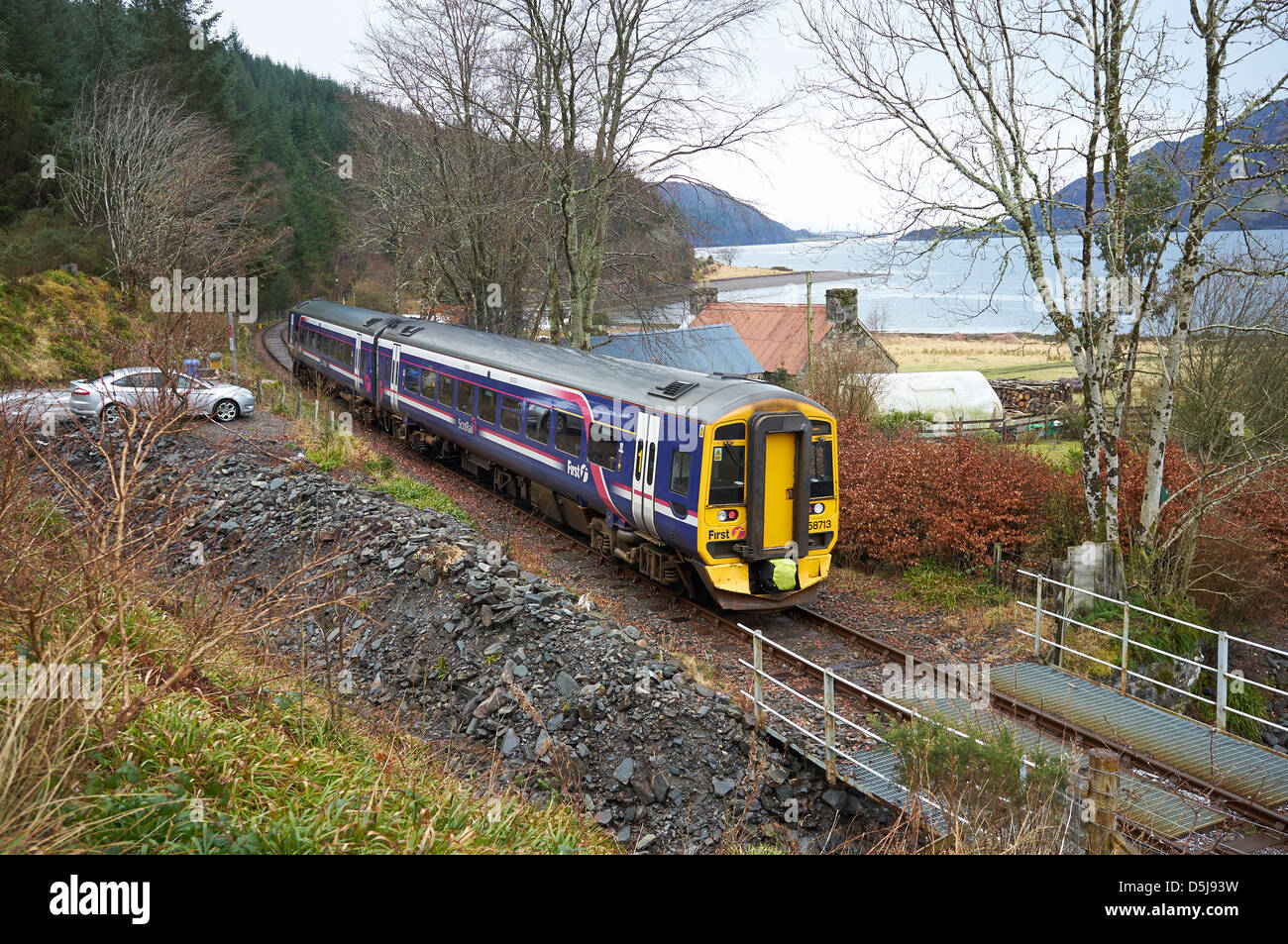 Scotrail Train on the side of Loch Carron, on the Inverness to Kyle ...