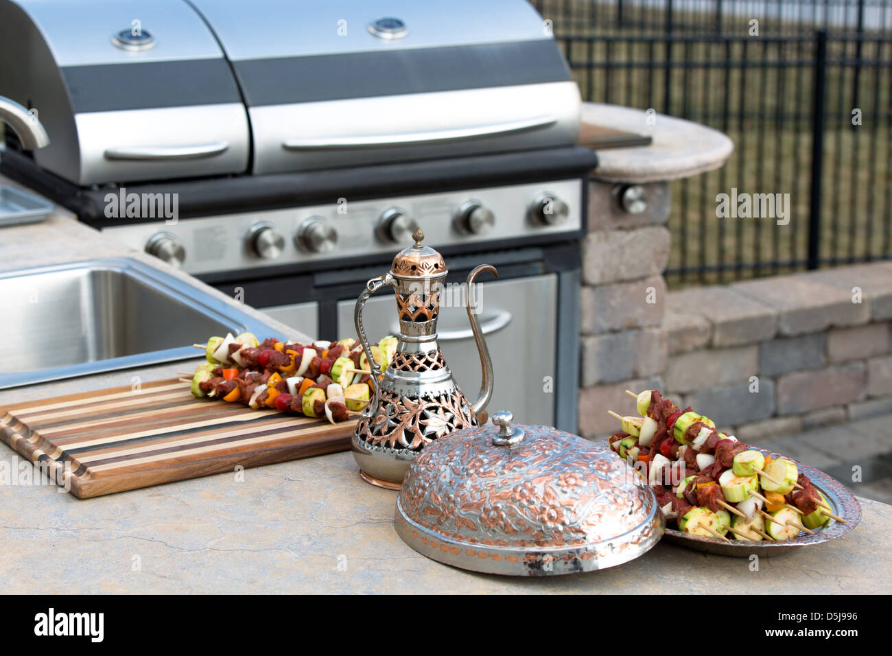 Skewers are in the traditional and authentic looking copper plate with ...