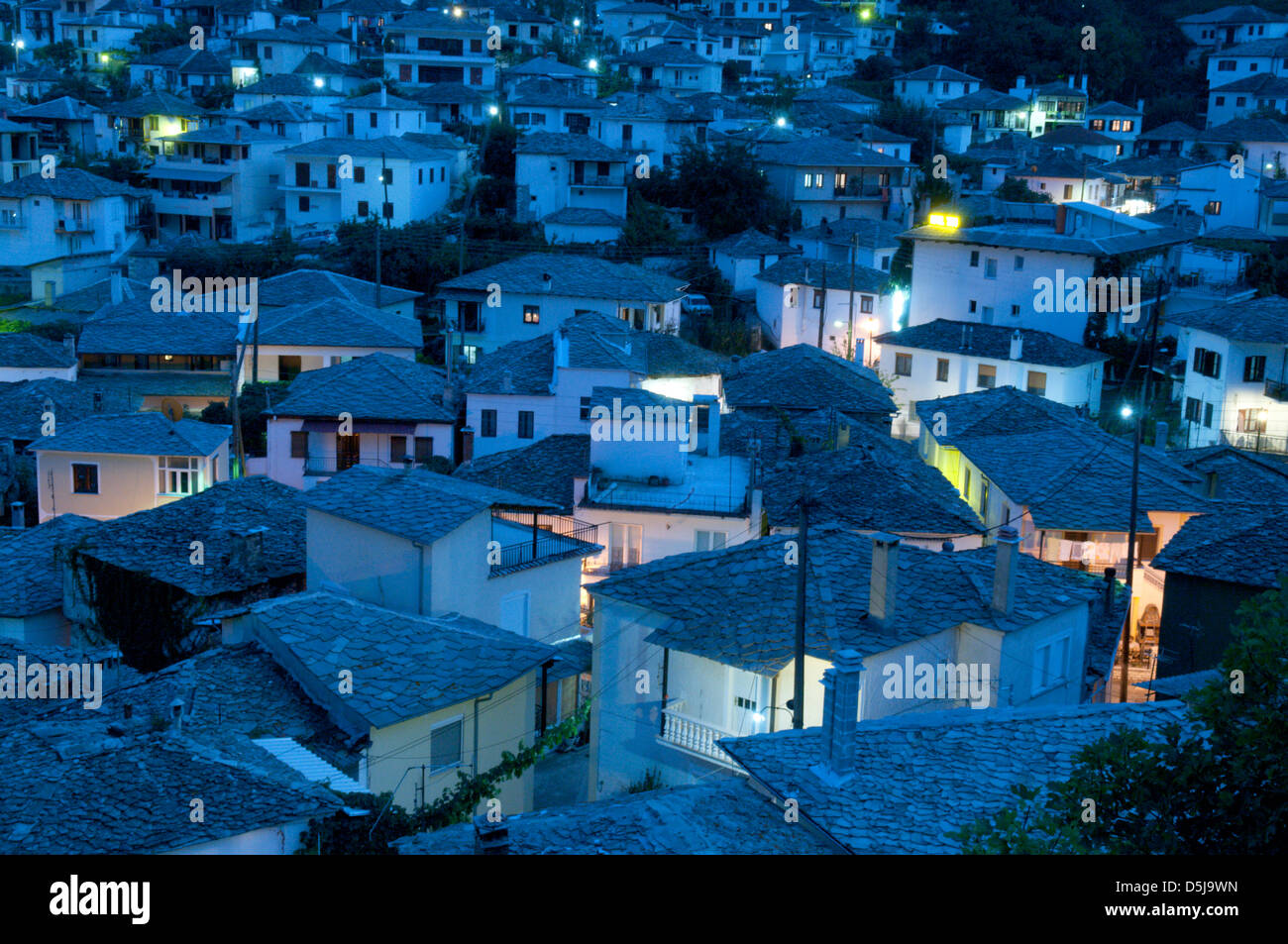 Greek island September Grey slate roofs on the old houses in the ...