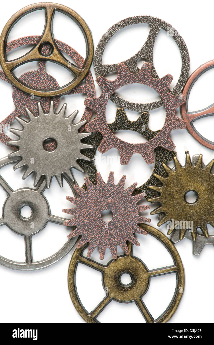 Different gears on white Stock Photo - Alamy