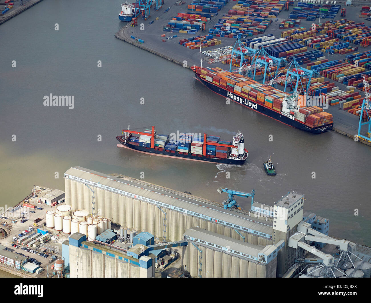 Container ship leaving at Liverpool Docks, Bootle, Merseyside, North ...