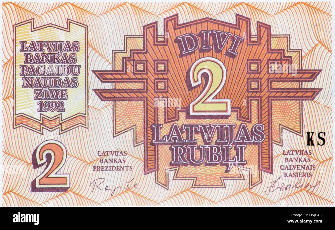 Latvia 2 Two Rubli Bank Note Stock Photo - Alamy
