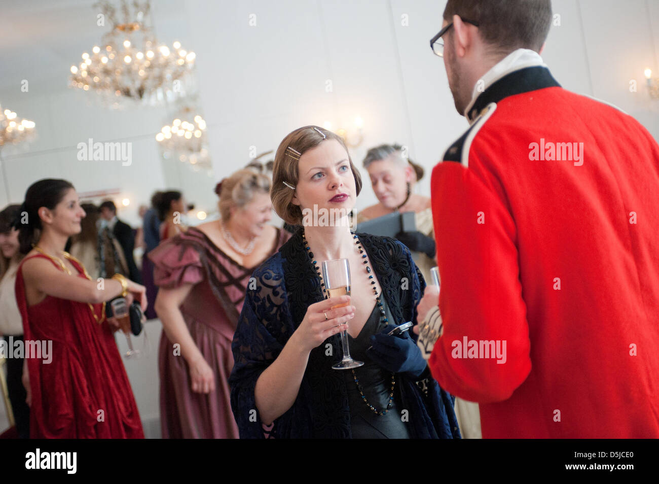 London, UK. 3rd April 2013. Guests mingle together in full period ...