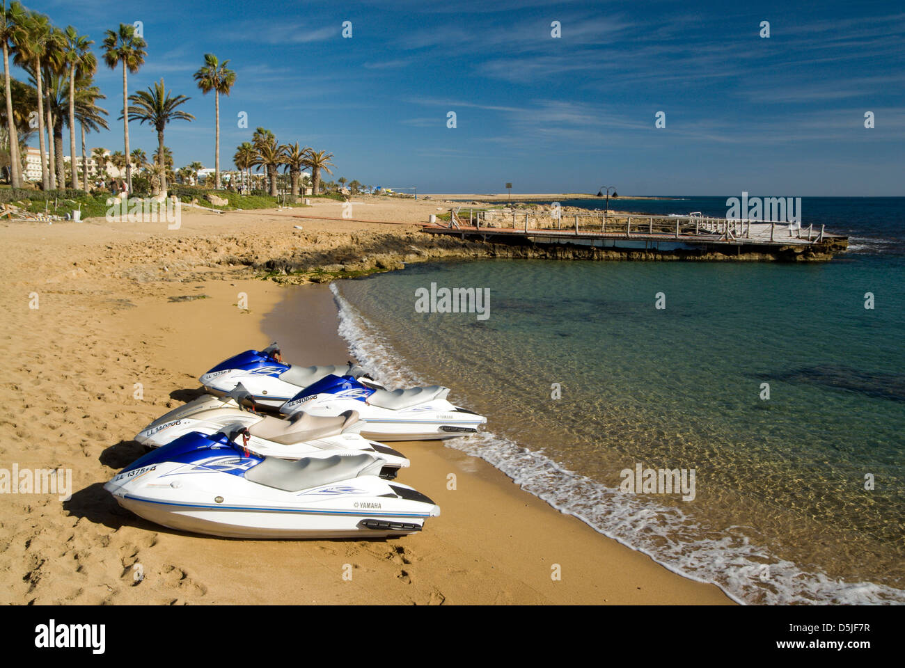 beach and jet skis paphos cyprus Stock Photo - Alamy