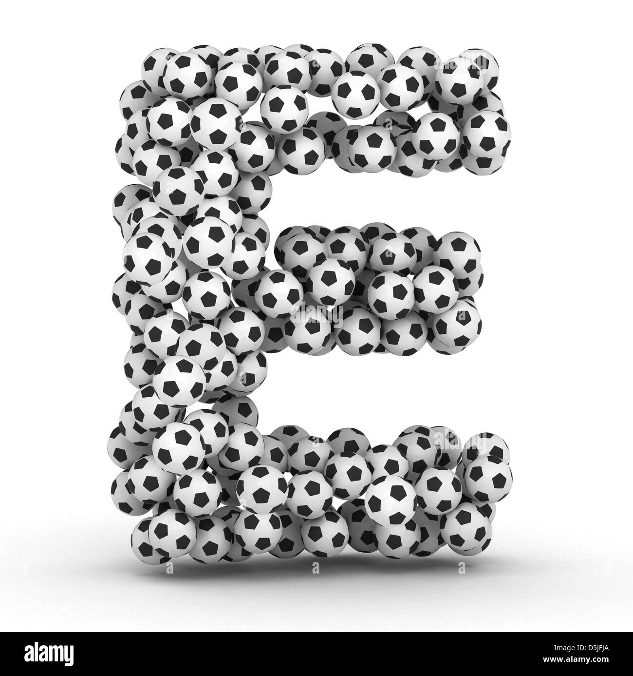 Letter E from soccer football balls isolated on white background Stock ...